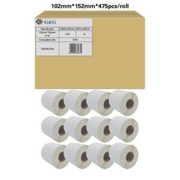 G&G Etiketten G&G, kompatibel zu Zebra 800284-605, 102 x 152 mm, selbstklebend, perforiert, Thermopapier, wei&szlig;, 12 x 475 St&uuml;ck