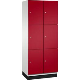 C+P Schlie&szlig;fachschrank Cambio, 2 Abteile, 6 F&auml;cher, mit Sockel, B 800 x T 525 x H 1980 mm, lichtgrau/rubinrot