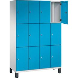 C+P Schlie&szlig;fachschrank Cambio, 4 Abteile, 12 F&auml;cher, auf F&uuml;&szlig;en, B 1200 x T 525 x H 1980 mm, lichtgrau/lichtblau