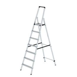 Munk Stufen-Stehleiter, Aluminium, 80 mm Stufen, max. 150 kg, rutschsicher, konische F&uuml;hrung, 235 mm Stufenabstand, 70&deg; Neigung, 7 Stufen
