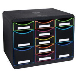 Exacompta Store-Box Multi Black Office Schwarz/Harlekin, 11 offene Schubladen (7 flach/4 hoch), leise, 25 Jahre Garantie