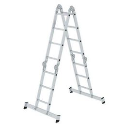 Munk Sprossen-Vielzweckleiter, Steh-/Anlegeleiter, mit Traverse, Rechteckrohr-Holme, Vierkantsprossen, 6 Stahlscharniere, 350 mm breit, 150 kg Belastung, nivell&reg; Traversen, 2x3 + 2x4 Sprossen
