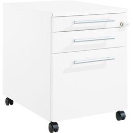 Sch&auml;fer Shop Sch&auml;fer Shop Pure Rollcontainer 126, Utensilienauszug + 2 Schubladen, abschlie&szlig;bar, eckige Metallgriffe, B 434 x T 600 x H 570 mm, wei&szlig;/wei&szlig;