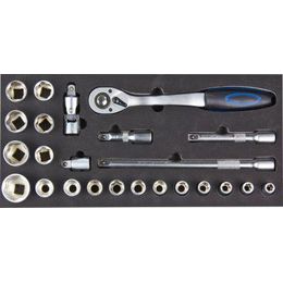 ADB Steckschl&uuml;ssel-Garnitur 1/2", 24-teilig, Chrom-Vanadium, SW 10-32, inkl. Umschaltknarre, L 400 x B 190 x H 35 mm