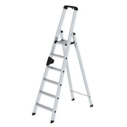 Munk Stufen-Stehleiter, Aluminium, einseitig begehbar, geriffelte Stufen, bis 150 kg, nivello&reg; Leiterschuhe, 6 Stufen