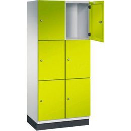 C+P Schlie&szlig;fachschrank Cambio, 2 Abteile, 6 F&auml;cher, mit Sockel, B 800 x T 525 x H 1980 mm, lichtgrau/clowngr&uuml;n