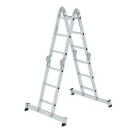 Munk Sprossen-Vielzweckleiter, Steh-/Anlegeleiter, mit Traverse, Rechteckrohr-Holme, Vierkantsprossen, 6 Stahlscharniere, 350 mm breit, 150 kg Belastung, nivell&reg; Traversen, 4x3 Sprossen