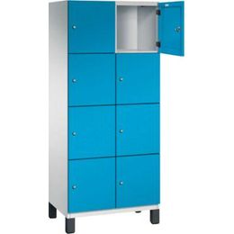 C+P Schlie&szlig;fachschrank Cambio, 2 Abteile, 8 F&auml;cher, auf F&uuml;&szlig;en, B 800 x T 525 x H 1980 mm, lichtgrau/lichtblau