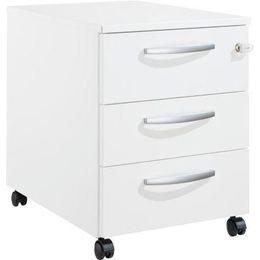 Sch&auml;fer Shop Sch&auml;fer Shop Pure Rollcontainer 333, Stahlkorpus, 3 Schubladen, runde Metallgriffe, abschlie&szlig;bar, B 434 x T 600 x H 570 mm, wei&szlig;