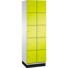 C+P Schlie&szlig;fachschrank Cambio, 2 Abteile, 10 F&auml;cher, mit Sockel, B 600 x T 525 x H 1980 mm, lichtgrau/clowngr&uuml;n