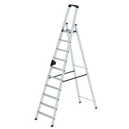 Munk Stufen-Stehleiter, Aluminium, einseitig begehbar, geriffelte Stufen, bis 150 kg, nivello&reg; Leiterschuhe, 10 Stufen