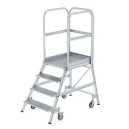 Munk Podesttreppe, 4 Stufen, einseitig begehbar, Rechteckrohr-Holme, Plattform B 600 x T 800 mm, 3-seitiges Gel&auml;nder, max. 150 kg