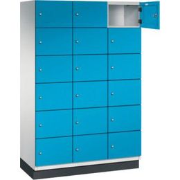 C+P Schlie&szlig;fachschrank Cambio, 3 Abteile, 18 F&auml;cher, mit Sockel, B 1200 x T 525 x H 1980 mm, lichtgrau/lichtblau