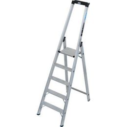 Krause STABILO Stehleiter 5 Stufen, 225 kg, rutschhemmende Alu-Plattform, 80 mm D-Stufen, Sicherheitsb&uuml;gel, Werkzeugablage