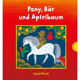 Pony, B&auml;r und Apfelbaum