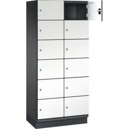 C+P Schlie&szlig;fachschrank Cambio, 2 Abteile, 12 F&auml;cher, mit Sockel, B 800 x T 525 x H 1980 mm, schwarzgrau/wei&szlig;