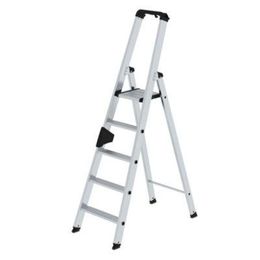 Munk Stufen-Stehleiter, Aluminium, einseitig begehbar, geriffelte Stufen, bis 150 kg, nivello&reg; Leiterschuhe, 5 Stufen