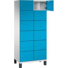 C+P Schlie&szlig;fachschrank Cambio, 2 Abteile, 12 F&auml;cher, auf F&uuml;&szlig;en, B 800 x T 525 x H 1980 mm, lichtgrau/lichtblau