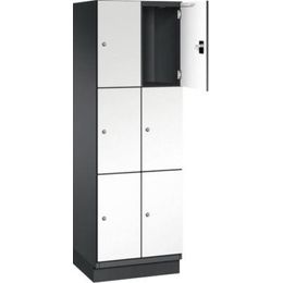 C+P Schlie&szlig;fachschrank Cambio, 2 Abteile, 6 F&auml;cher, mit Sockel, B 600 x T 525 x H 1980 mm, schwarzgrau/wei&szlig;