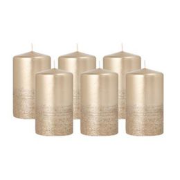 Stumpenkerze Papstar Safe Candle, bis zu 36 h, selbstl&ouml;schend, &Oslash; 60 x H 100 mm, Paraffin, gold, 6 St&uuml;ck