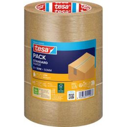 Tesa&reg; Packband Paper Standard ecoLogo, robust, 3 Rollen mit jeweils L 50 m x B 50 mm, FSC&reg;-Papier & Naturkautschuk, braun