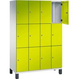 C+P Schlie&szlig;fachschrank Cambio, 4 Abteile, 12 F&auml;cher, auf F&uuml;&szlig;en, B 1200 x T 525 x H 1980 mm, lichtgrau/clowngr&uuml;n