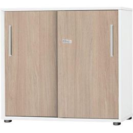 Sch&auml;fer Shop Sch&auml;fer Shop Select Schiebet&uuml;renschrank SET UP, abschlie&szlig;bar, 2 Ordnerh&ouml;hen, B 800 x T 420 x H 788 mm, wei&szlig;/eiche