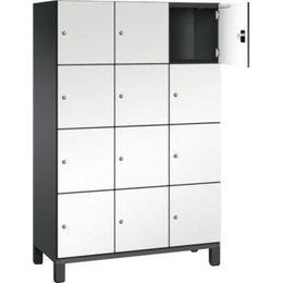 C+P Schlie&szlig;fachschrank Cambio, 3 Abteile, 12 F&auml;cher, auf F&uuml;&szlig;en, B 1200 x T 525 x H 1980 mm, schwarzgrau/wei&szlig;