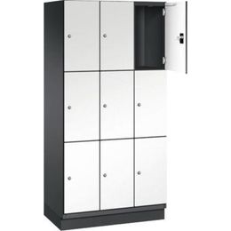 C+P Schlie&szlig;fachschrank Cambio, 3 Abteile, 9 F&auml;cher, mit Sockel, B 900 x T 525 x H 1980 mm, schwarzgrau/wei&szlig;