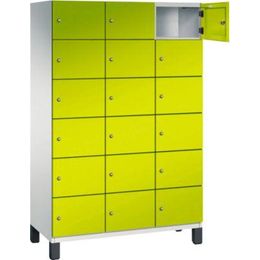 C+P Schlie&szlig;fachschrank Cambio, 3 Abteile, 18 F&auml;cher, auf F&uuml;&szlig;en, B 1200 x T 525 x H 1980 mm, lichtgrau/clowngr&uuml;n
