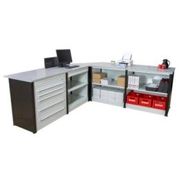 SCHULTE LAGERTECHNIK erweiterbares Thekensystem MULTIplus Set 2, L-Form, 1 x Startmodul/2 x Mittelmodul/1 x Eckmodul/1 x Endmodul, ohne Arbeitsplatten