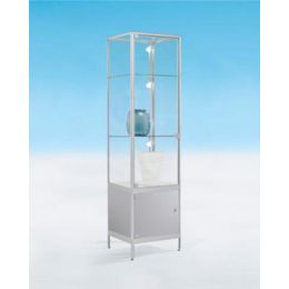 Staufachvitrine BST, Brandschutzklasse B1, 3 F&auml;cher, 1 Staufach, abschlie&szlig;bare Fl&uuml;gelt&uuml;ren, B 500 x T 500 x H 1950 mm, Aluminium/Glas/Metall, silber