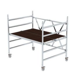 Munk Rollger&uuml;st, Aluminium-Rundrohr, geschwei&szlig;te Rahmenteile, Klapprahmen, bis 3,0 m Arbeitsh&ouml;he, trittsichere Plattform, &Oslash; 125 mm Lenkrollen, platzsparend, B 135 mm