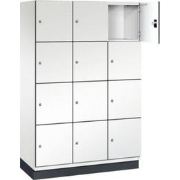 C+P Schlie&szlig;fachschrank Cambio, 3 Abteile, 12 F&auml;cher, mit Sockel, B 1200 x T 525 x H 1980 mm, verkehrswei&szlig;/wei&szlig;