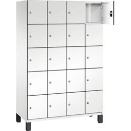 C+P Schlie&szlig;fachschrank Cambio, 4 Abteile, 20 F&auml;cher, auf F&uuml;&szlig;en, B 1200 x T 525 x H 1980 mm, verkehrswei&szlig;/wei&szlig;