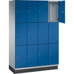 C+P Schlie&szlig;fachschrank Cambio, 4 Abteile, 12 F&auml;cher, mit Sockel, B 1200 x T 525 x H 1980 mm, wei&szlig;aluminium/enzianblau