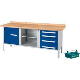 Sch&auml;fer Shop Sch&auml;fer Shop Select Kastenwerkbank PWi 200-1, Buche Multiplexplatte, bis 750 kg, B 2000 x T 700 x H 840 mm, wei&szlig;alu/enzianblau + gratis Tragekasten Carry
