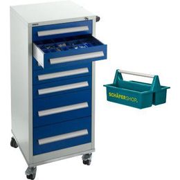 Sch&auml;fer Shop Sch&auml;fer Shop Select Schubladenschrank SFR 70, 7 Sch&uuml;be, mit Rollen, lichtgrau RAL7035/enzianblau RAL 5010 + gratis Tragekasten Carry