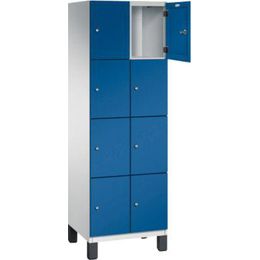 C+P Schlie&szlig;fachschrank Cambio, 2 Abteile, 8 F&auml;cher, auf F&uuml;&szlig;en, B 600 x T 525 x H 1980 mm, lichtgrau/enzianblau