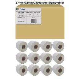 G&G Etiketten G&G, kompatibel zu Zebra 800262-127, 57 x 32 mm, selbstklebend, abl&ouml;sbar, beschichtet, perforiert, Thermopapier, wei&szlig;, 12 x 2100 St&uuml;ck