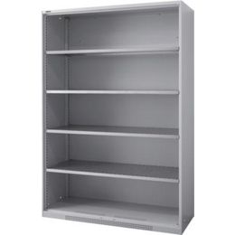 Sch&auml;fer Shop Sch&auml;fer Shop Genius Regalschrank FS, Stahl, mit Bel&uuml;ftungsl&ouml;chern, B 1343 x T 520 x H 1950 mm, 5 OH, Wei&szlig;alu, bis 750 kg