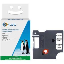 G&G Seidenschriftband G&G, kompatibel zu Dymo D1 Seidenschriftband, schwarz auf wei&szlig;, selbstklebend, Seide, L 7 m x B 12 mm, 1 St&uuml;ck