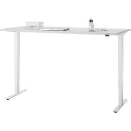 Schreibtisch, elektrisch h&ouml;henverstellbar, T-Fu&szlig; ohne Traverse, B 1800 x T 800 x H 605&ndash;1265 mm, lichtgrau/wei&szlig;