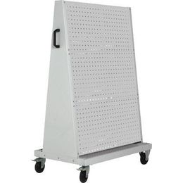 Bott mobiles Lochplatten-System Perfo Rack Plus, 6 Lochplatten, Bodenwanne, Schiebegriff, B 1000 x T 650 x H 1600 mm, Stahl, lichtgrau RAL 7035/lichtgrau RAL 7035