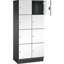 C+P Schlie&szlig;fachschrank Cambio, 2 Abteile, 8 F&auml;cher, mit Sockel, B 800 x T 525 x H 1980 mm, schwarzgrau/wei&szlig;
