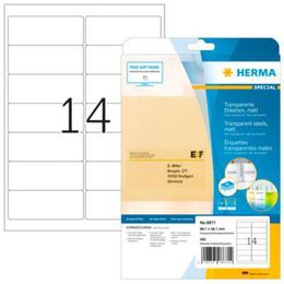 Folienetiketten Herma 8671, permanenthaftend, selbstklebend, bedruckbar, No-Label-Effekt, B 99,1 x H 38,1 mm, transparent, 350 St&uuml;ck/25 Blatt