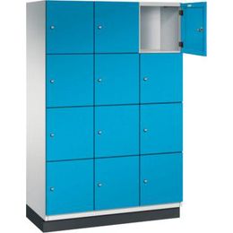 C+P Schlie&szlig;fachschrank Cambio, 3 Abteile, 12 F&auml;cher, mit Sockel, B 1200 x T 525 x H 1980 mm, lichtgrau/lichtblau