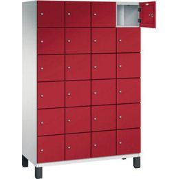 C+P Schlie&szlig;fachschrank Cambio, 4 Abteile, 24 F&auml;cher, auf F&uuml;&szlig;en, B 1200 x T 525 x H 1980 mm, lichtgrau/rubinrot