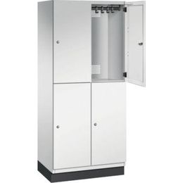 C+P Doppelst&ouml;ckiger Spind Cambio, 2 Abteile, 4 F&auml;cher, mit Sockel, B 800 x T 525 x H 1980 mm, lichtgrau