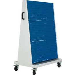 Bott mobiles Lochplatten-System Perfo Rack Plus, 6 Lochplatten, Bodenwanne, Schiebegriff, B 1000 x T 650 x H 1600 mm, Stahl, lichtgrau RAL 7035/enzianblau RAL 5010